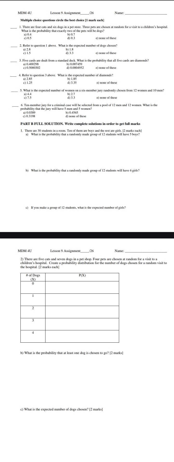Solved MDM 4ULesson 9 ﻿Assignment?26q,Name:q,Multiple choice | Chegg.com
