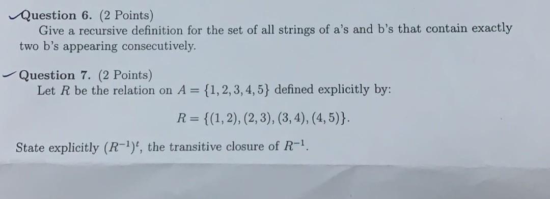 Solved Question 6. (2 Points) Give a recursive definition | Chegg.com