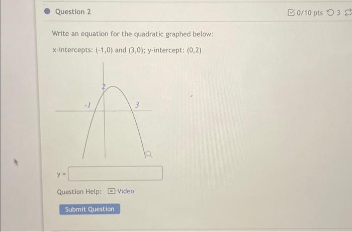 Solved Write an equation for the quadratic graphed below: | Chegg.com