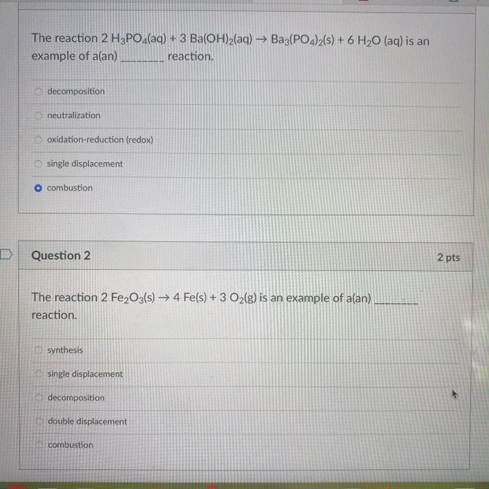 Solved The reaction 2H3PO4(aq)+3Ba(OH)2(aq)→Ba3(PO4)2( | Chegg.com