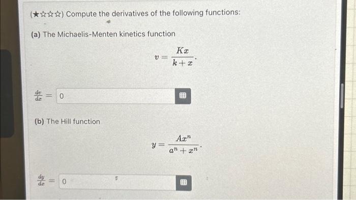Solved ( ) Compute the derivatives of the following | Chegg.com
