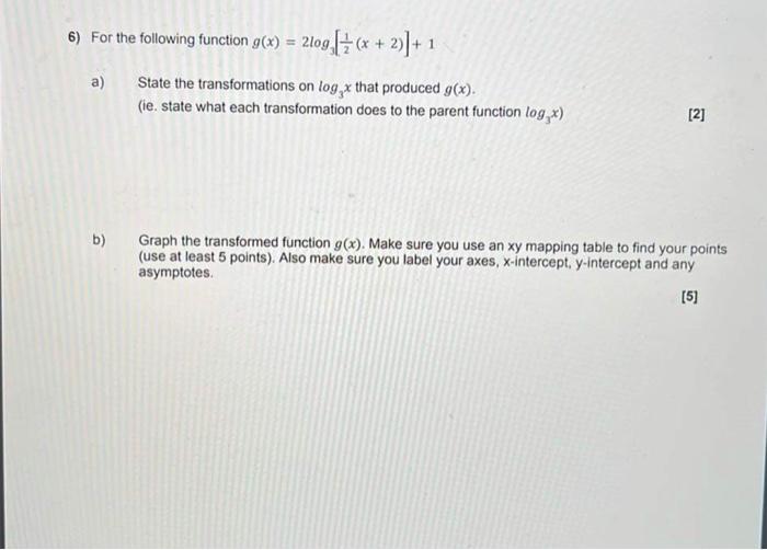 Solved or the following function g(x)=2log3[21(x+2)]+1 State | Chegg.com