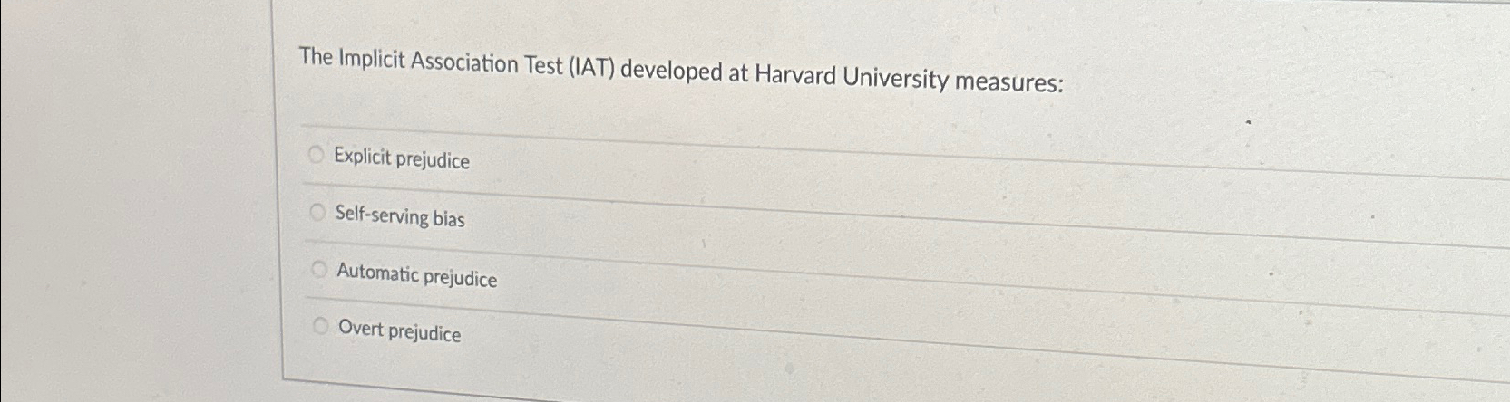 Solved The Implicit Association Test (IAT) ﻿developed at | Chegg.com