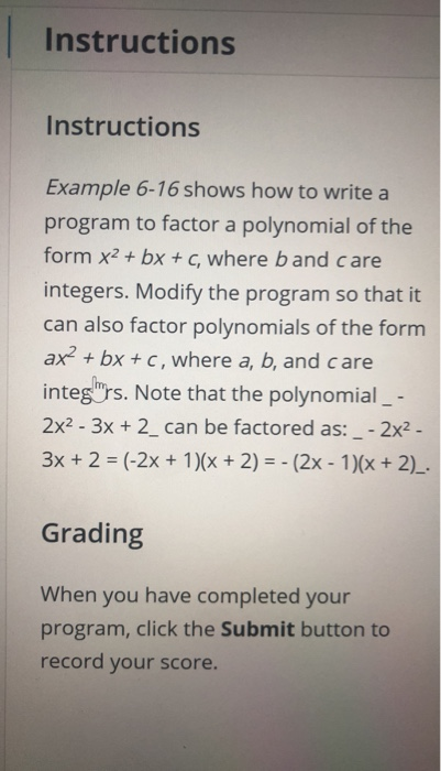 Solved Instructions Instructions Example 6-16 shows how to | Chegg.com
