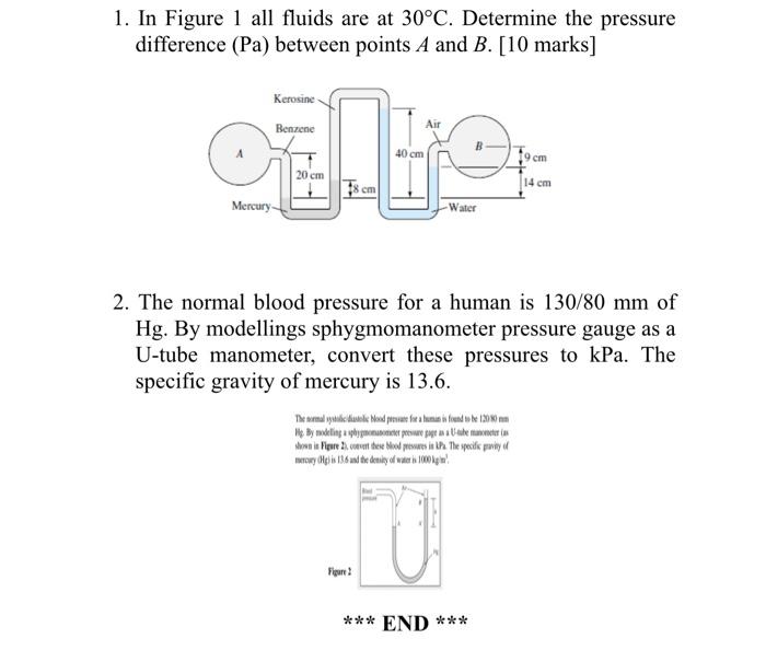 Solved 1. In Figure 1 all fluids are at 30∘C. Determine the | Chegg.com