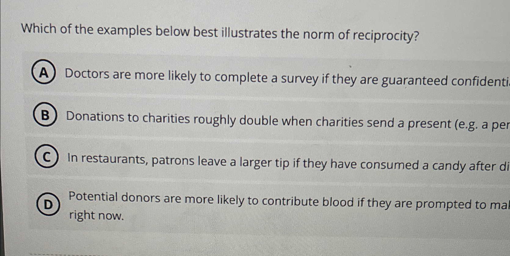 Solved Which of the examples below best illustrates the norm | Chegg.com