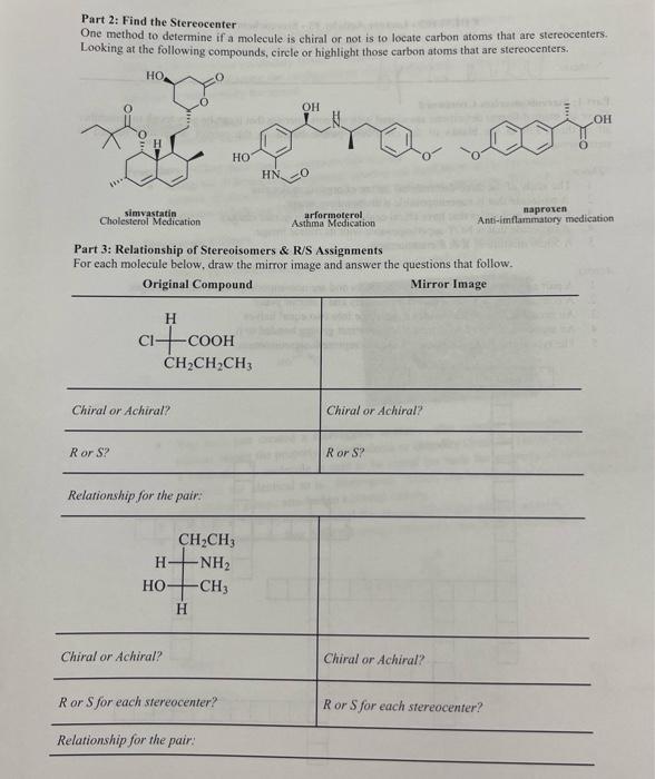 Solved Part 2: Find the Stereocenter One method to determine | Chegg.com