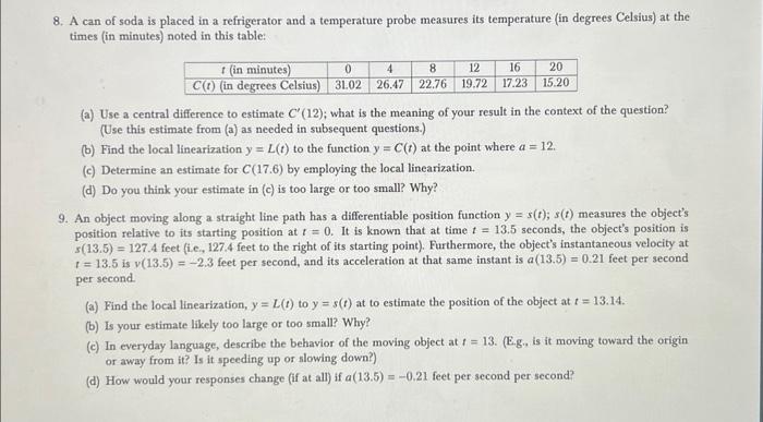 Solved 8. A can of soda is placed in a refrigerator and a | Chegg.com
