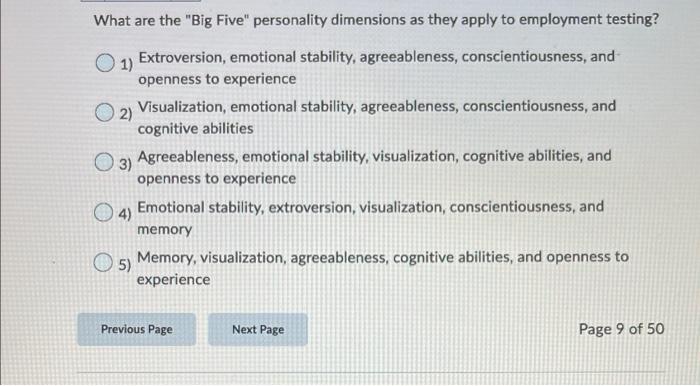 Solved What are the "Big Five" personality dimensions as | Chegg.com