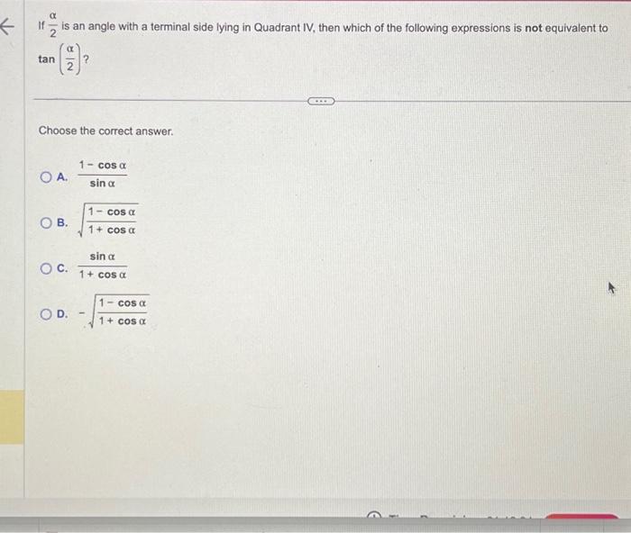 Solved If 2α is an angle with a terminal side lying in | Chegg.com