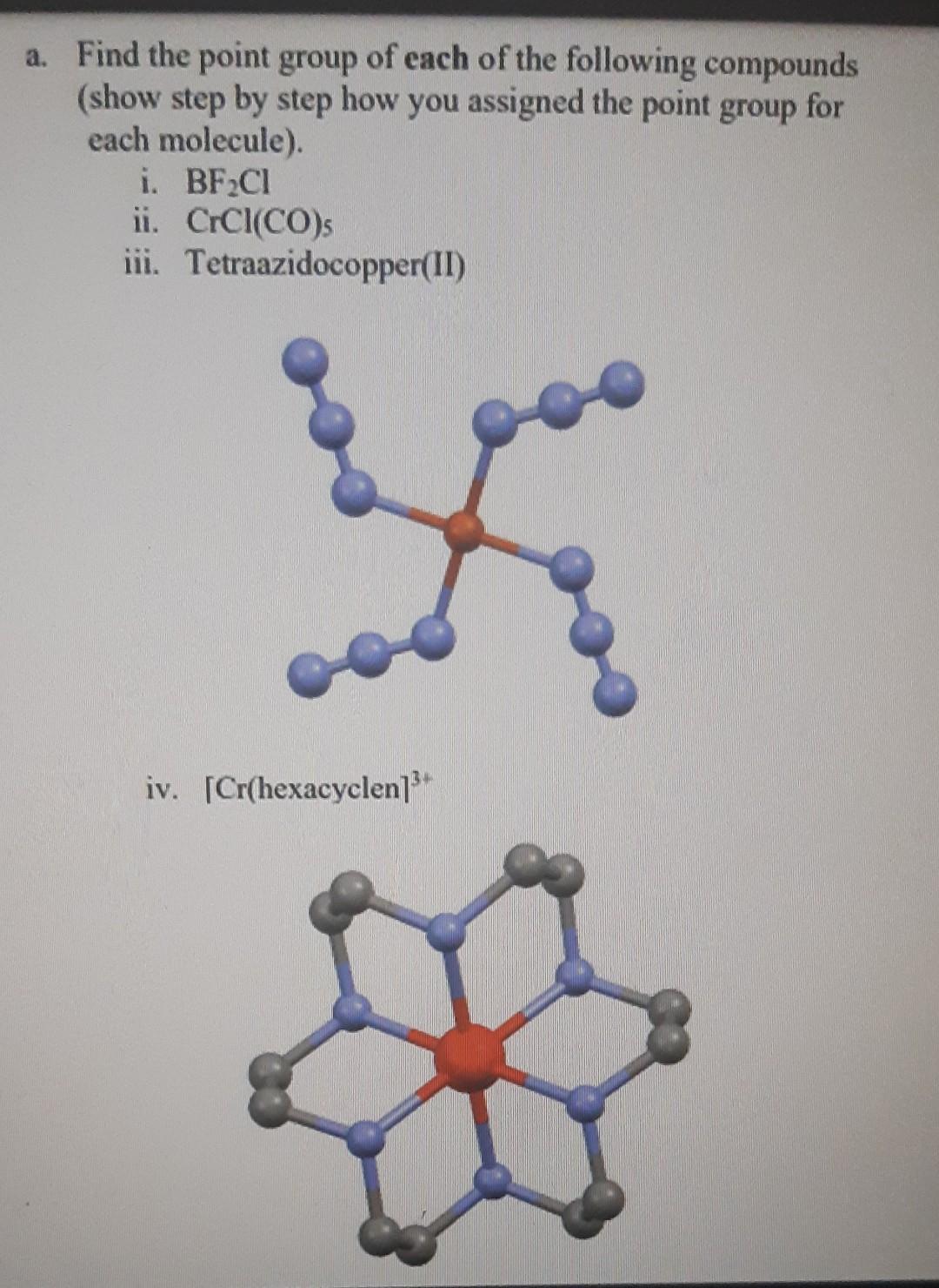 Solved a. Find the point group of each of the following | Chegg.com