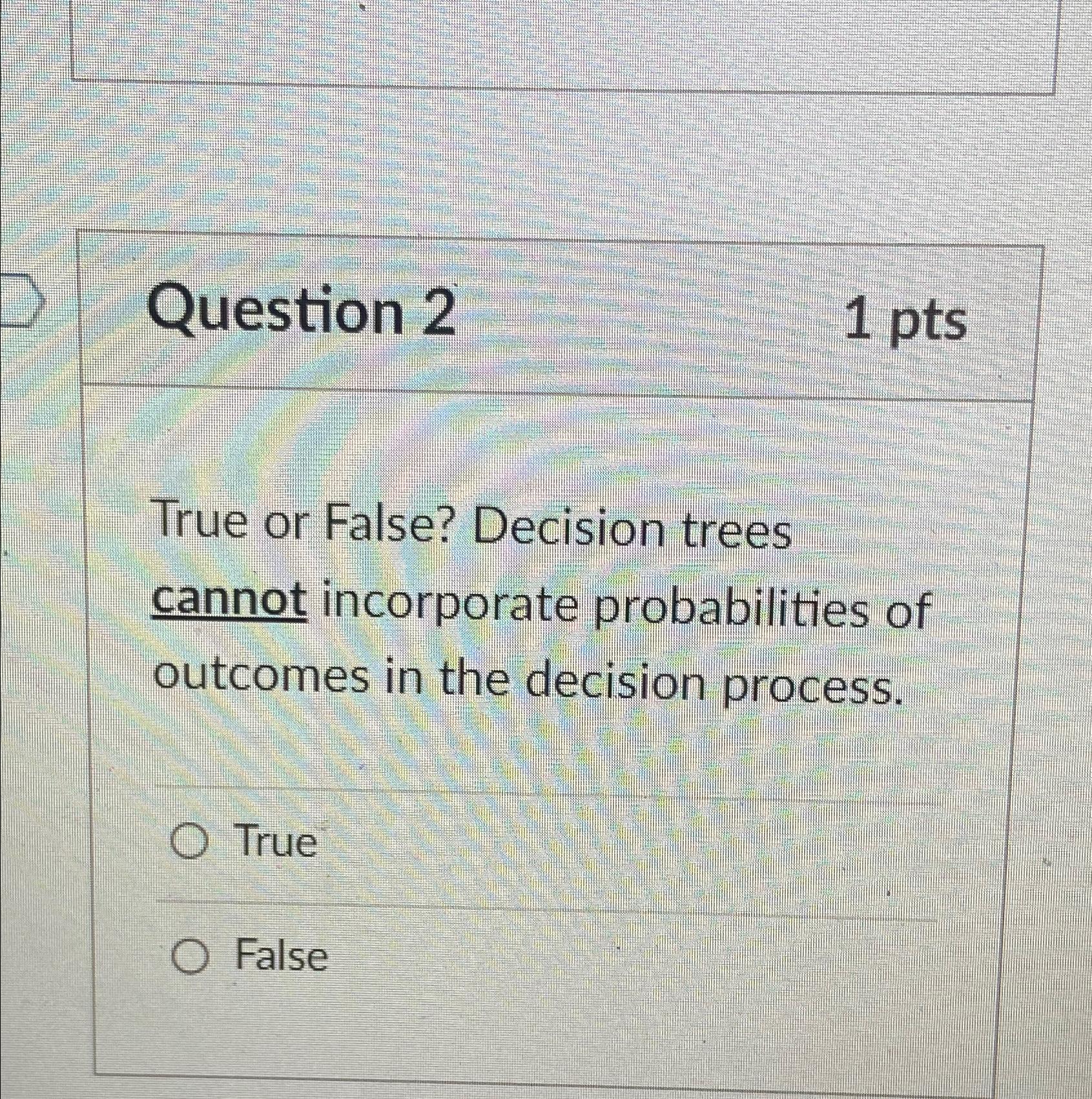Solved Question 21 ﻿ptsTrue or False? Decision trees cannot | Chegg.com