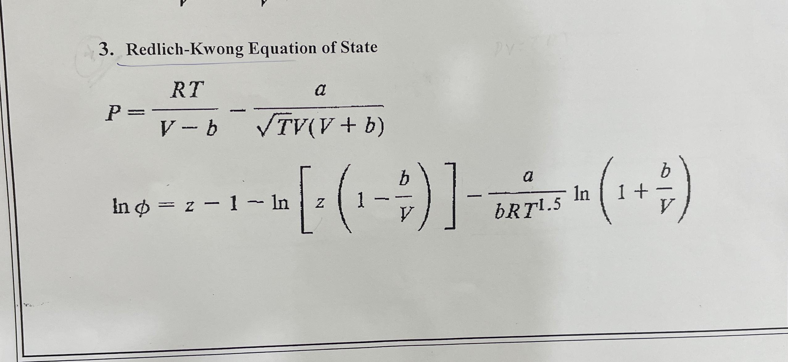 Solved Redlich-Kwong Equation of | Chegg.com