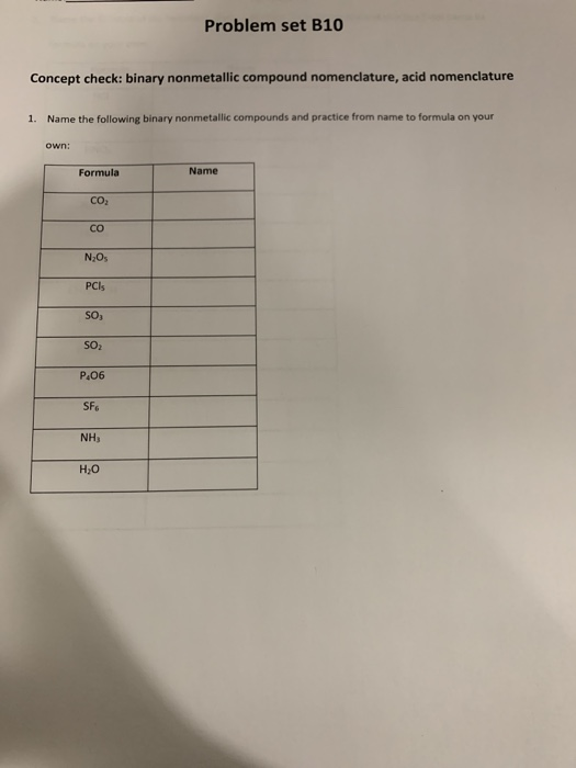 Solved Problem set B10 Concept check: binary nonmetallic | Chegg.com