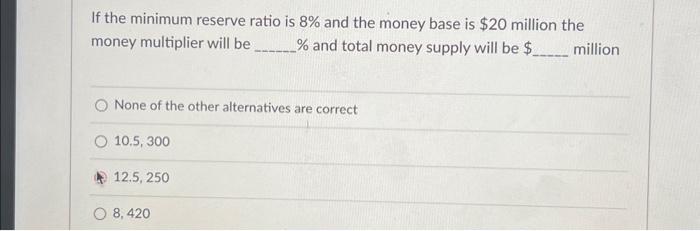 Solved If the minimum reserve ratio is 8% and the money base | Chegg.com