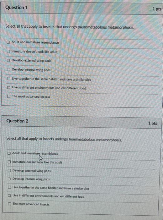 Solved Select all that apply to insects that undergo | Chegg.com