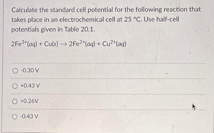 Calculate the standard cell potential for the | Chegg.com