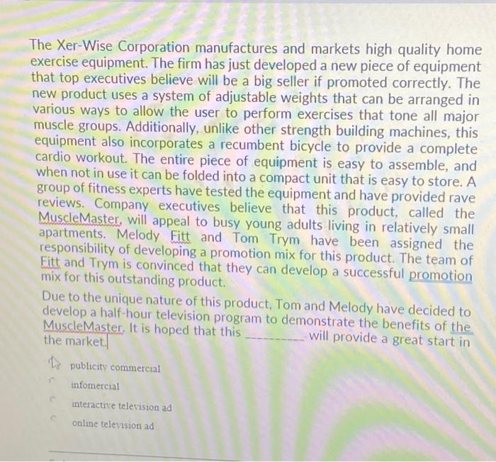 Solved The Xer-Wise Corporation manufactures and markets | Chegg.com