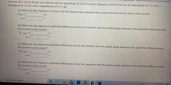 Solved A series RLC circuit driven by a source with an | Chegg.com