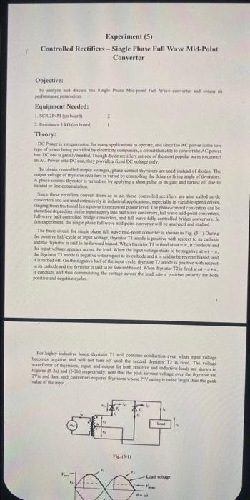 Solved Controlled Rectifiers - Single Phase Full Wave | Chegg.com