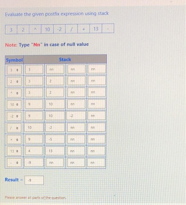 Solved Evaluate the given postfix expression using stack 3 | Chegg.com