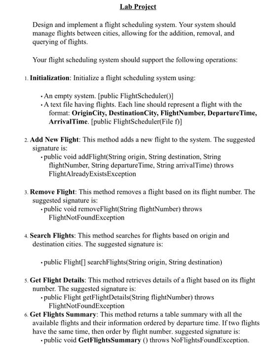 Solved Lab Project Design and implement a flight scheduling | Chegg.com