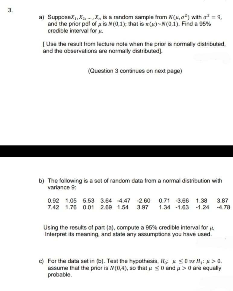 Solved a) Suppose X1,X2,…,Xn is a random sample from N(μ,σ2) | Chegg.com
