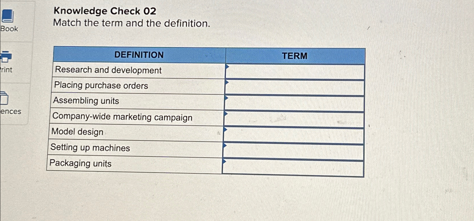 Solved Knowledge Check 02Match the term and the | Chegg.com