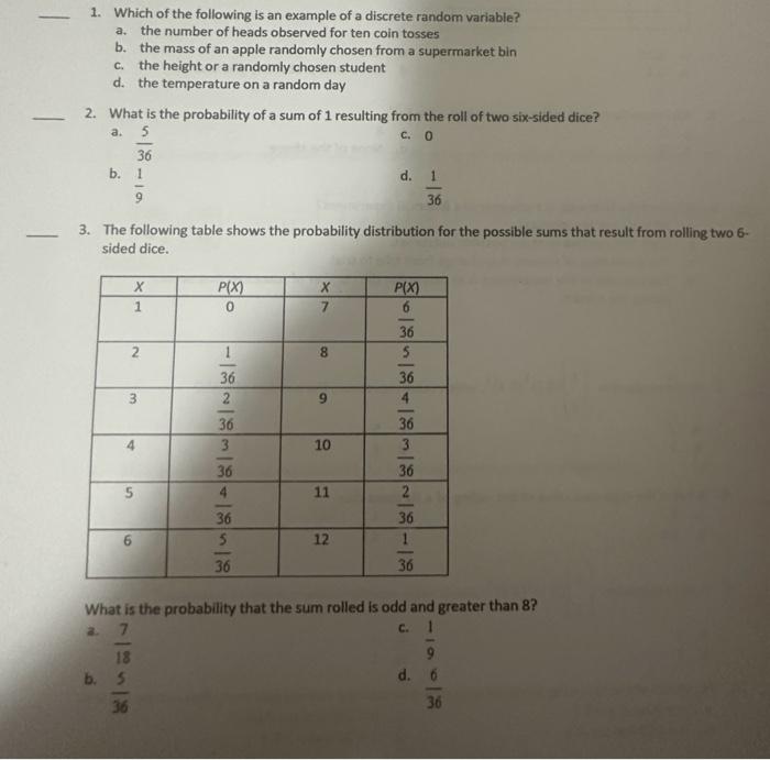 Solved 1. Which of the following is an example of a discrete | Chegg.com