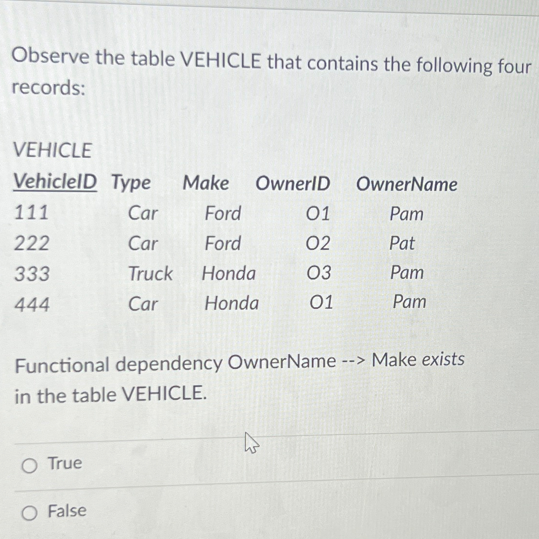 Solved Observe the table VEHICLE that contains the following | Chegg.com