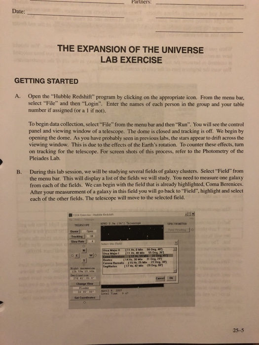 The Expansion of the Universe Lab ExerciseRecord the | Chegg.com