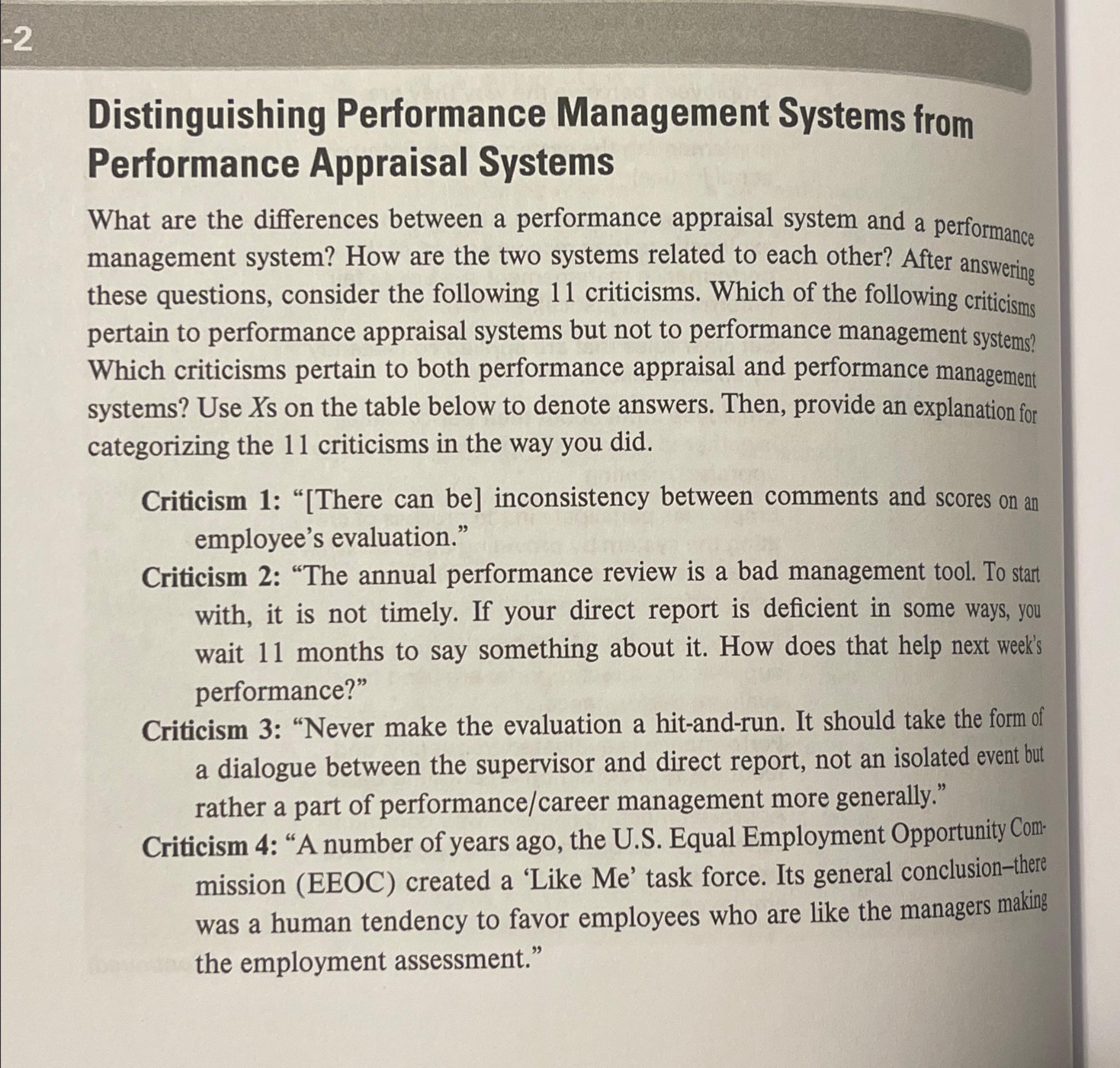 Solved Distinguishing Performance Management Systems from | Chegg.com