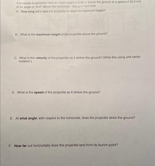Solved A projectile is launched from an initial height of | Chegg.com