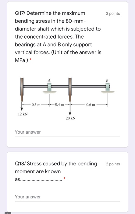 Solved 3 points Q17/ Determine the maximum bending stress in | Chegg.com