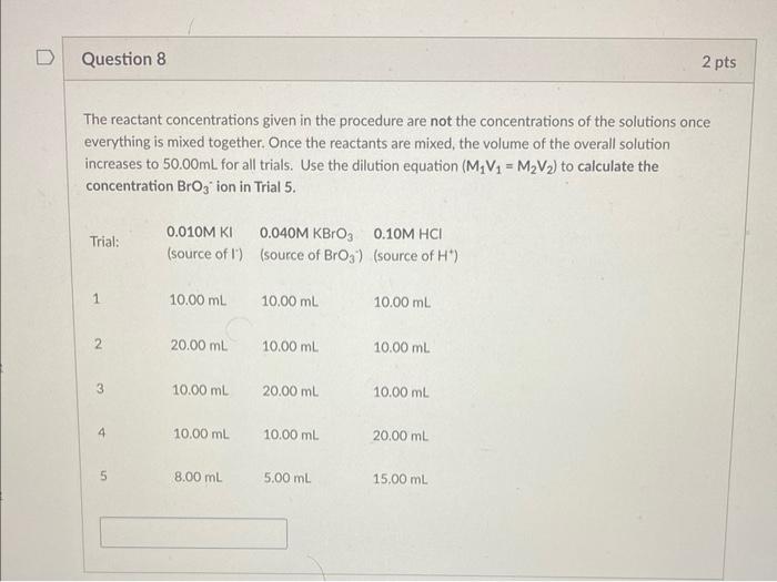 Solved The reactant concentrations given in the procedure | Chegg.com