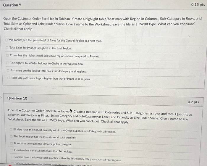 Open the Customer Order Excel file in Tableau. Create | Chegg.com