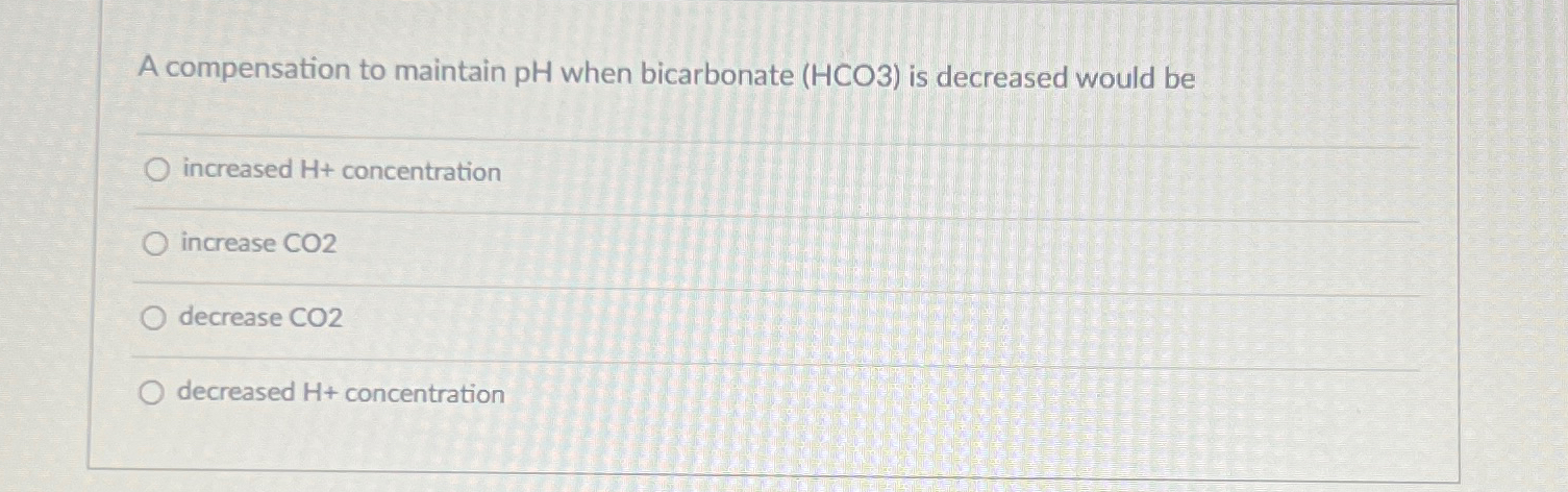 Solved A compensation to maintain pH ﻿when bicarbonate | Chegg.com