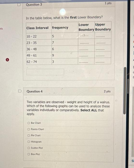 In the table below, what is the first Lower Boundary? | Chegg.com