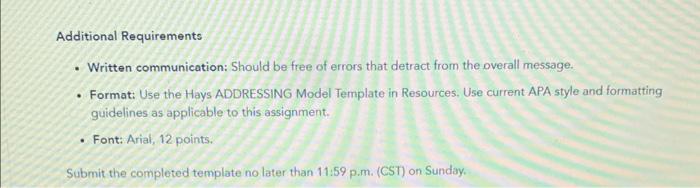 Self-Reflection: Hays ADDRESSING Model Introduction | Chegg.com