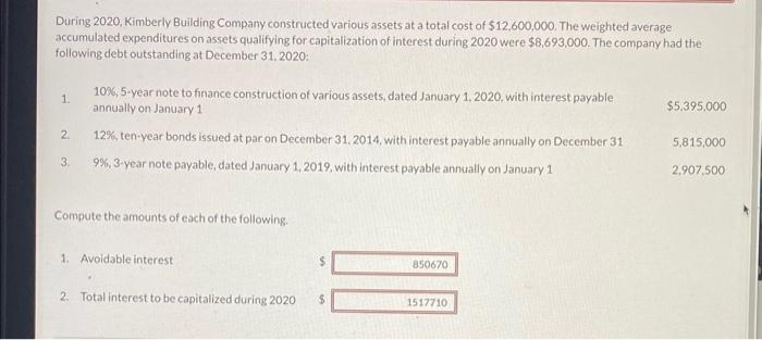 Solved During 2020, Kimberly Building Company constructed | Chegg.com