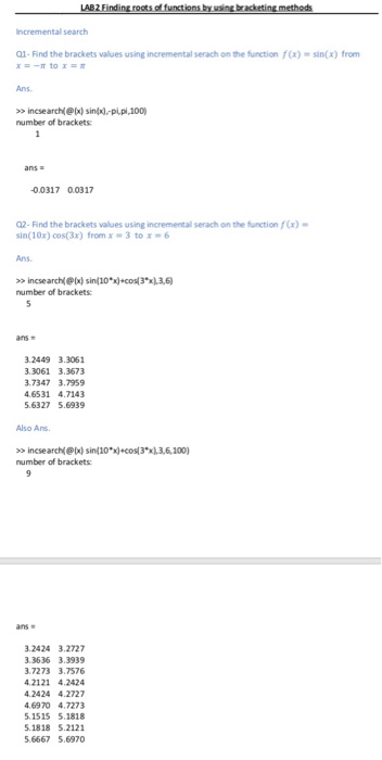 Solved LAB2 Finding roots of functions by using bracketing | Chegg.com