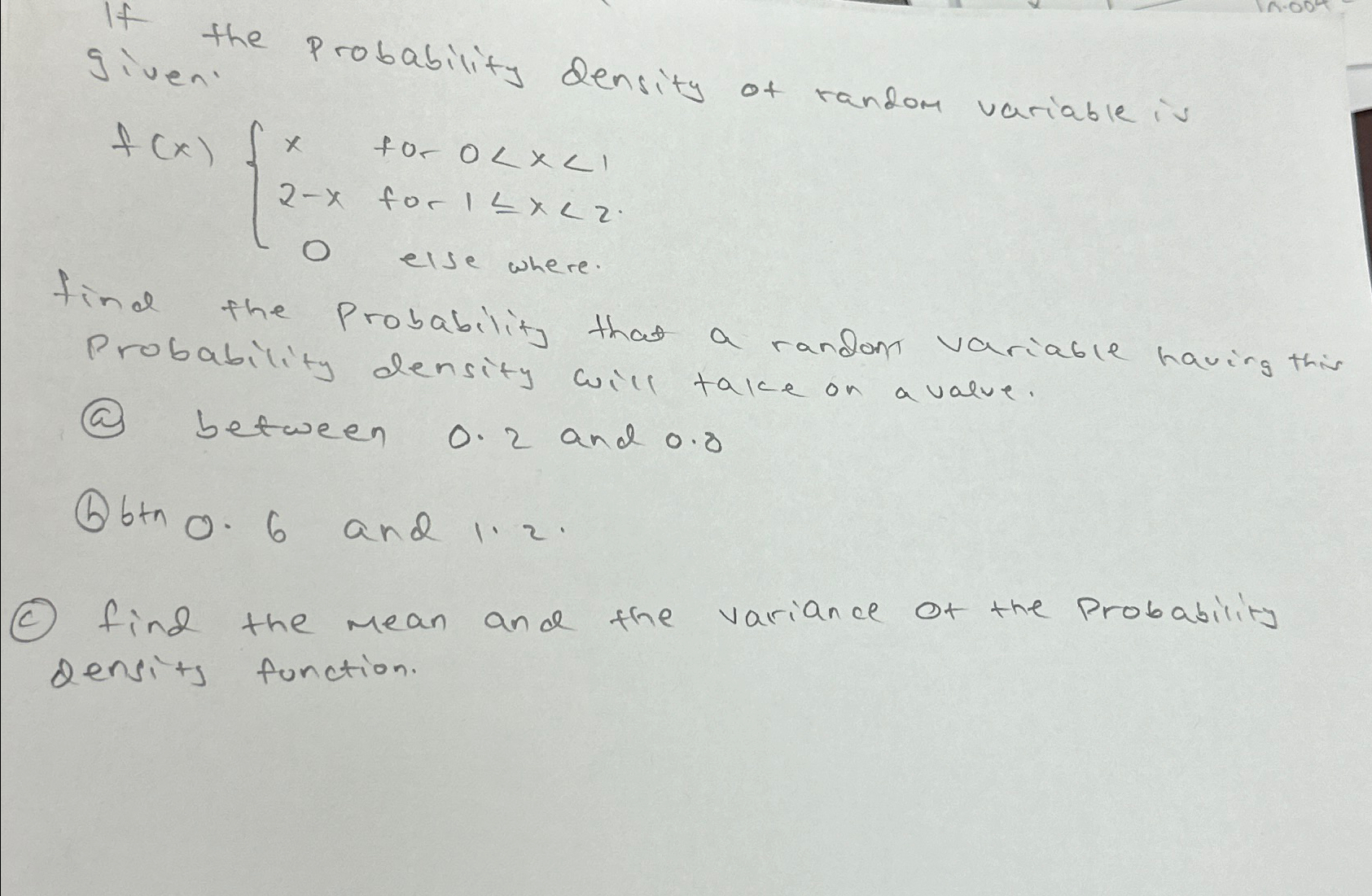 Solved If the Probability density of random variable | Chegg.com