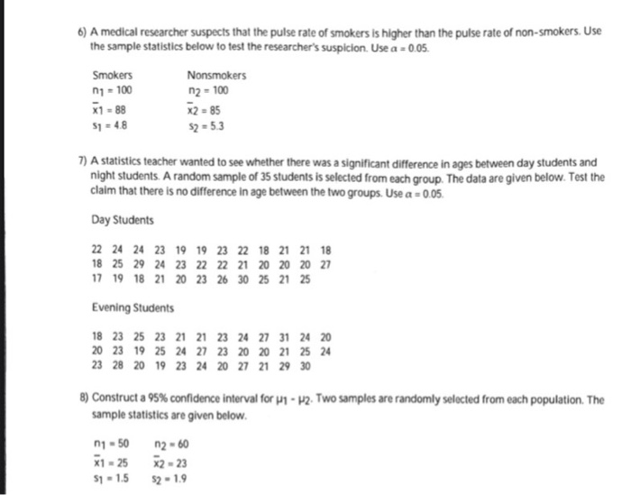 Solved 6) A medical researcher suspects that the pulse rate | Chegg.com