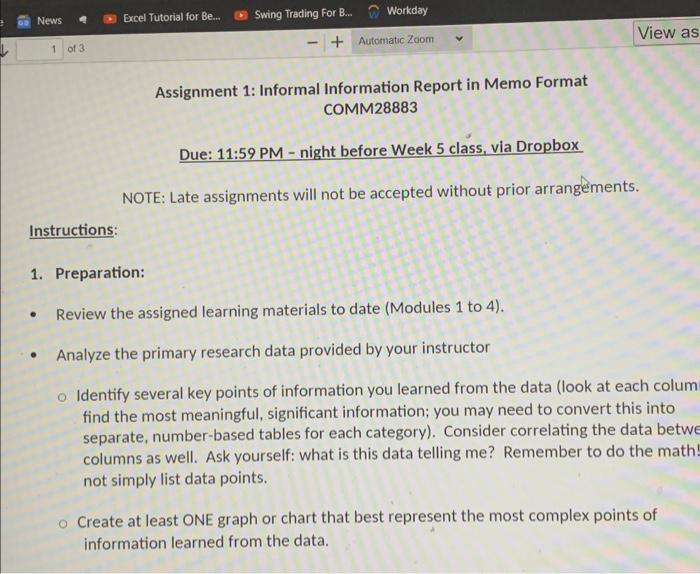 Assignment 1: Informal Information Report in Memo | Chegg.com