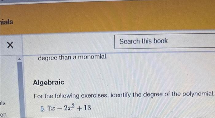 Solved Algebraic For the following exercises, identify the | Chegg.com