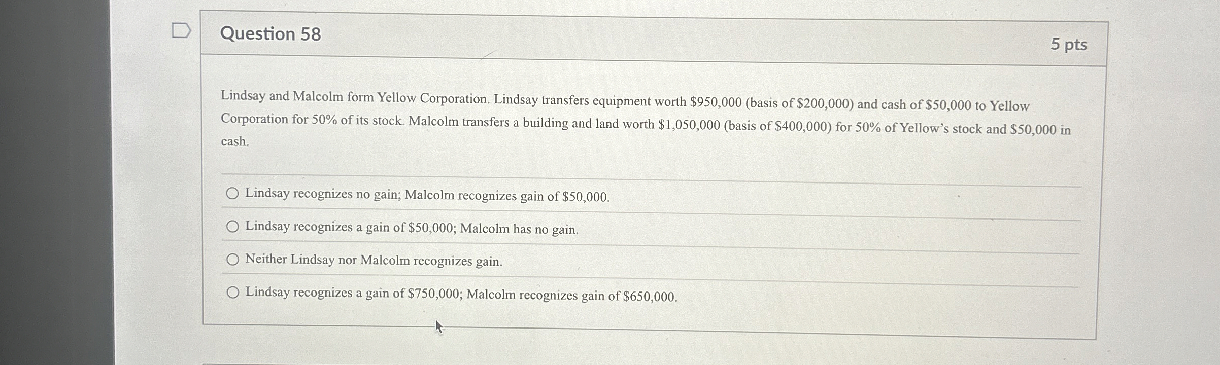 Solved Question 58Lindsay and Malcolm form Yellow | Chegg.com