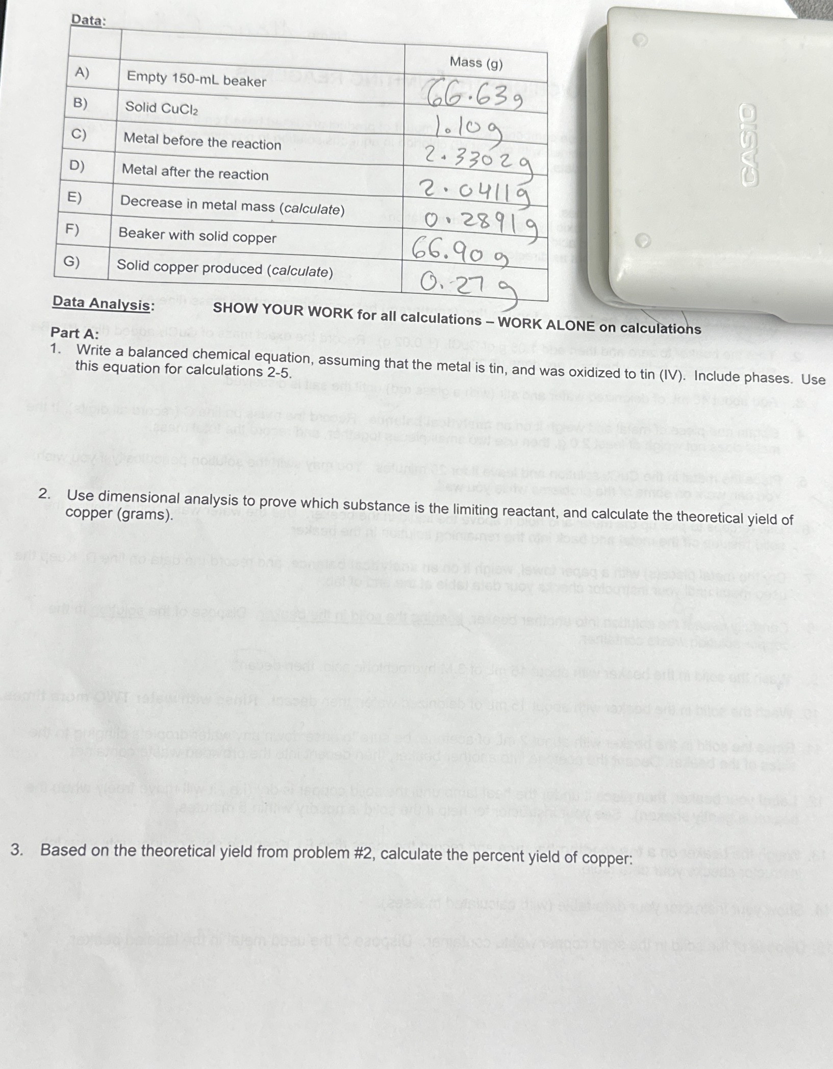 Solved Data:\table[[,,Mass (g)],[A),Empty 150-mL | Chegg.com