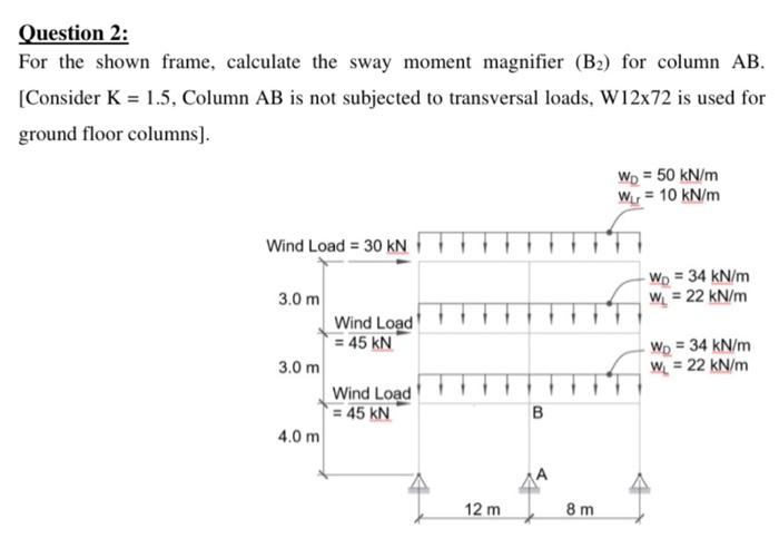 Question 2: For the shown frame, calculate the sway | Chegg.com