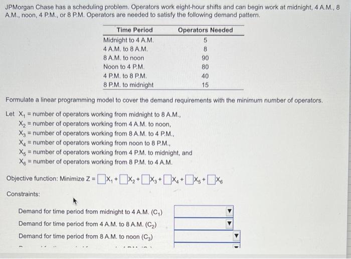 Solved JPMorgan Chase has a scheduling problem. Operators | Chegg.com