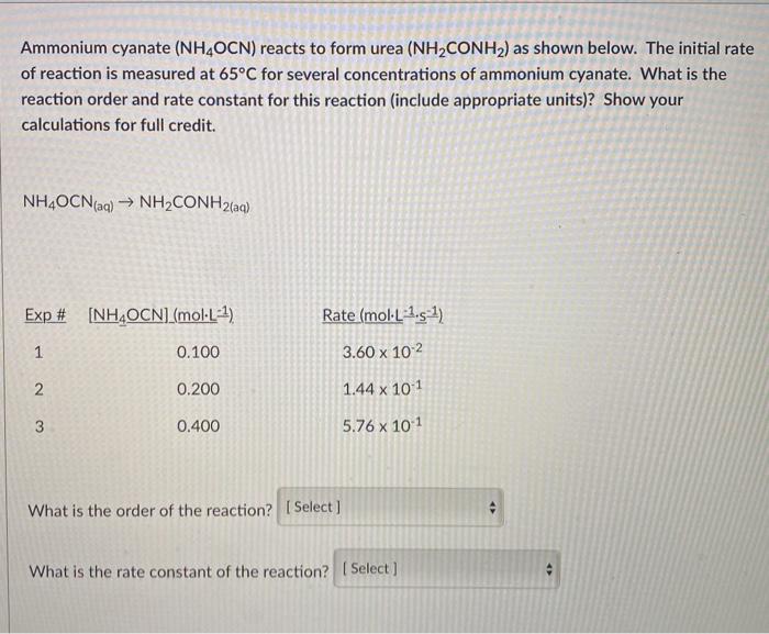 Solved Ammonium cyanate (NH4OCN) reacts to form urea | Chegg.com